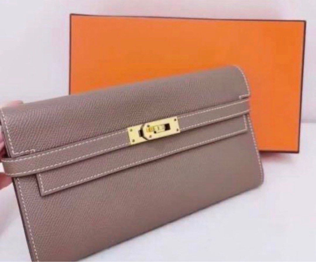 RARE Authentic Hermes Kelly Classic Wallet in Etoupe GHW, Luxury, Bags ...