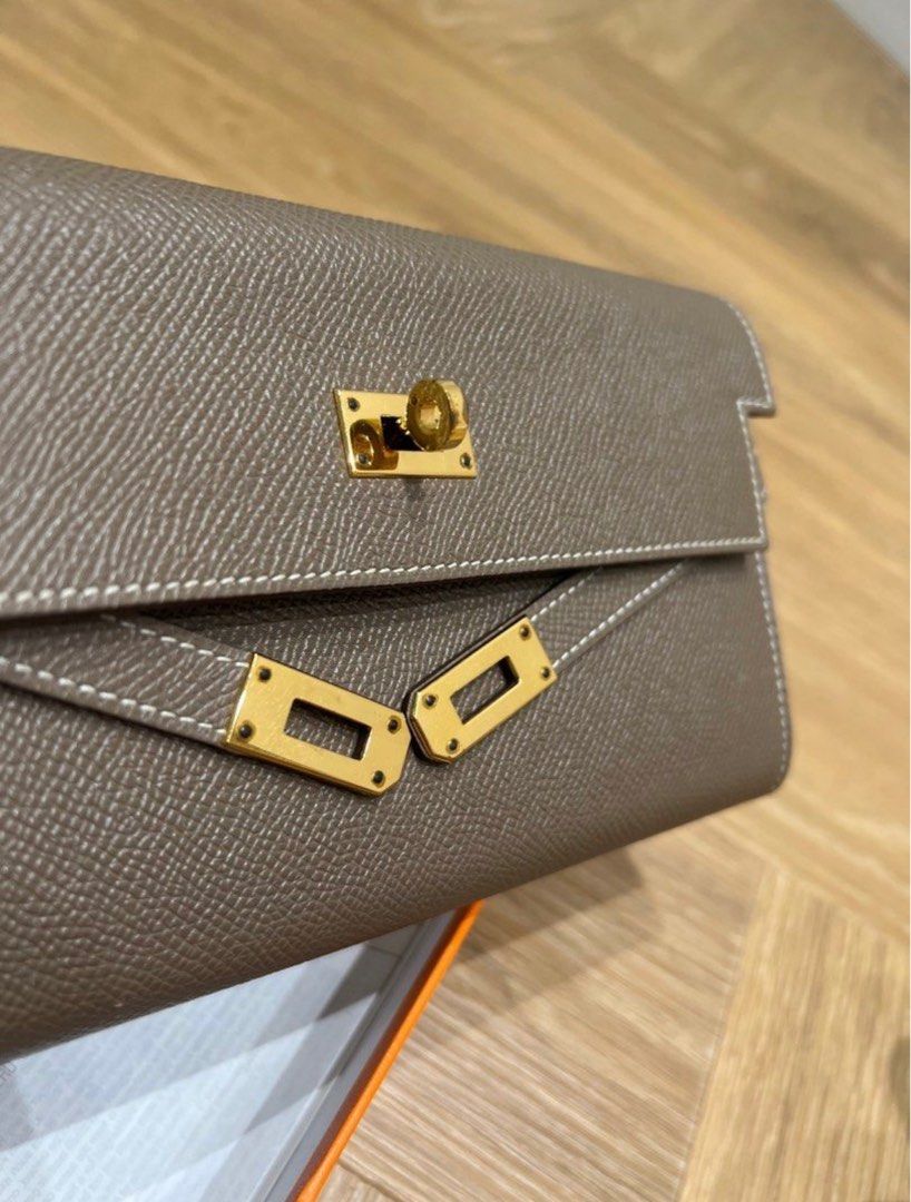 RARE Authentic Hermes Kelly Classic Wallet in Etoupe GHW, Luxury, Bags ...