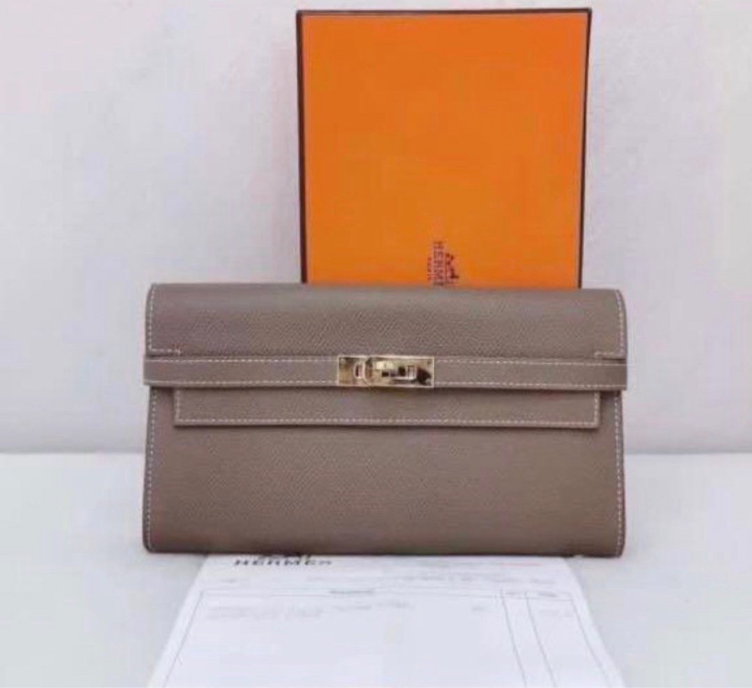 RARE Authentic Hermes Kelly Classic Wallet in Etoupe GHW, Luxury, Bags ...