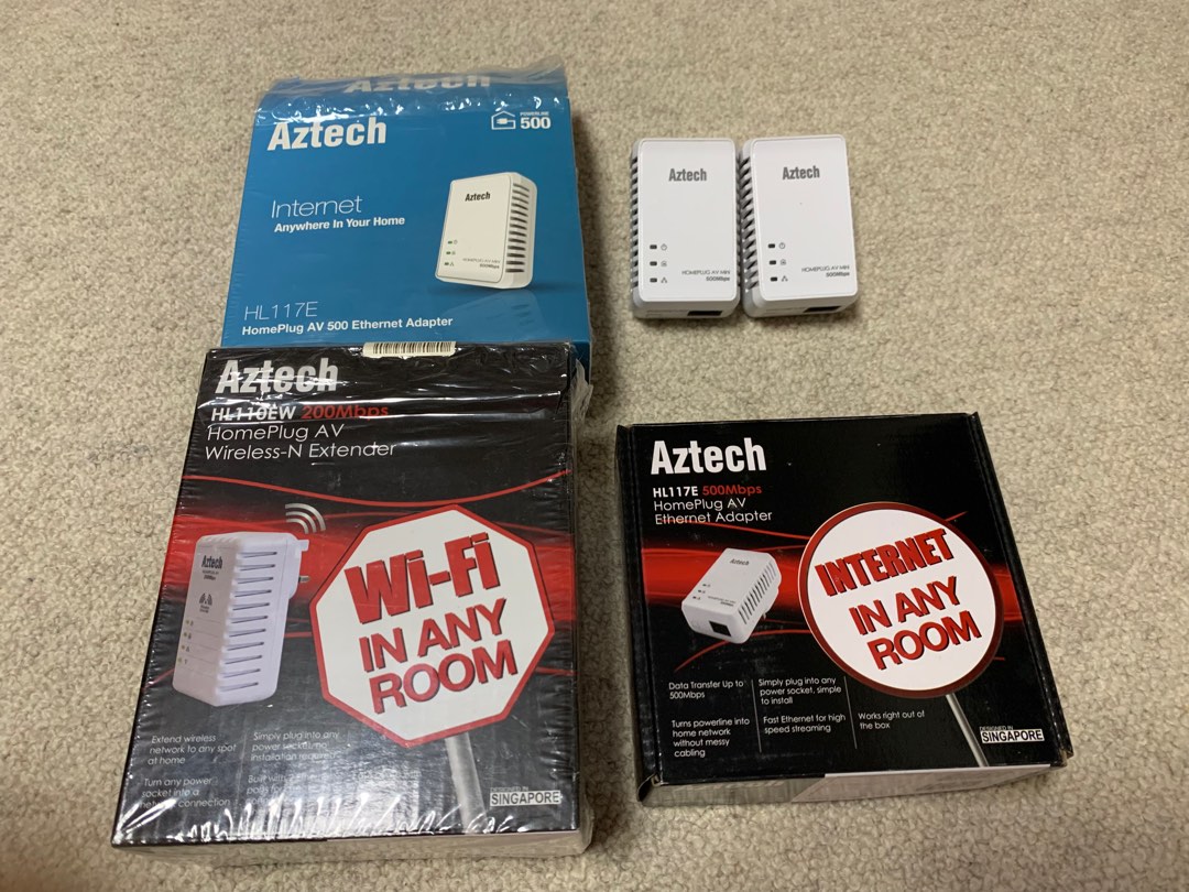 放大器 4個 加強器 Aztech HL117E HomePlug 500Mbps 極速傳輸 (4個）, 電腦＆科技, 電腦周邊及配件 ...