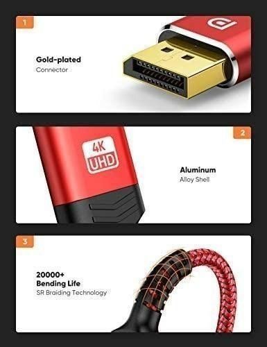 B35 (4K@60Hz,2K@144Hz) 4k DP Cable Ultra High Speed Nylon Braided DisplayPort to DisplayPort ...