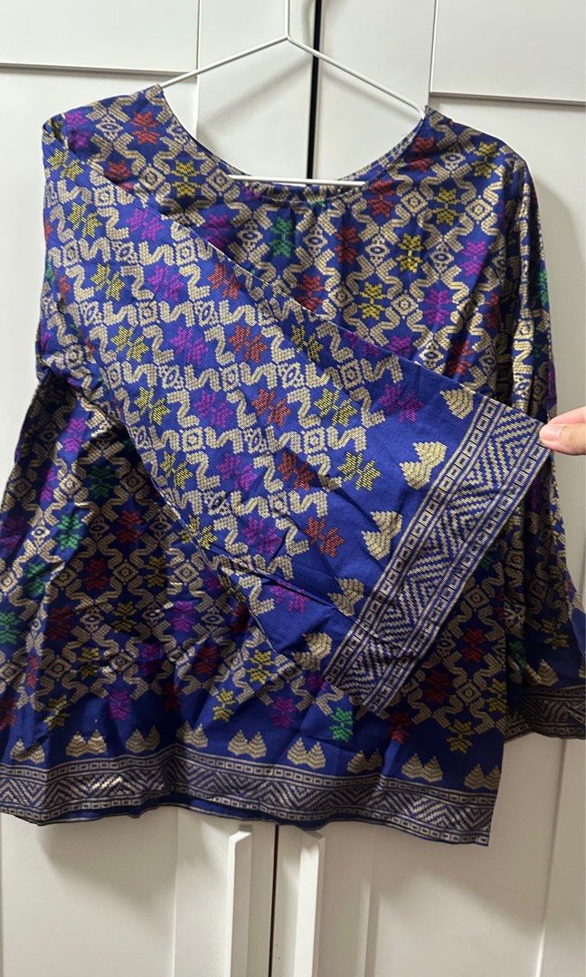 Batik Songket Blouse - Blue Baju Kurung Kedah style, Women's Fashion ...