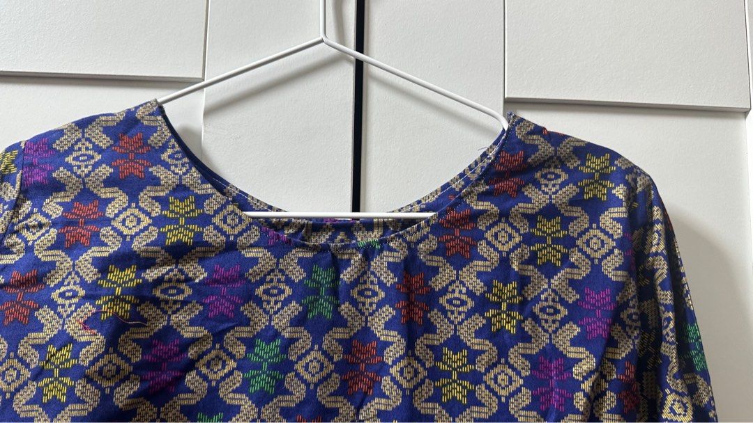 Batik Songket Blouse - Blue Baju Kurung Kedah style, Women's Fashion ...