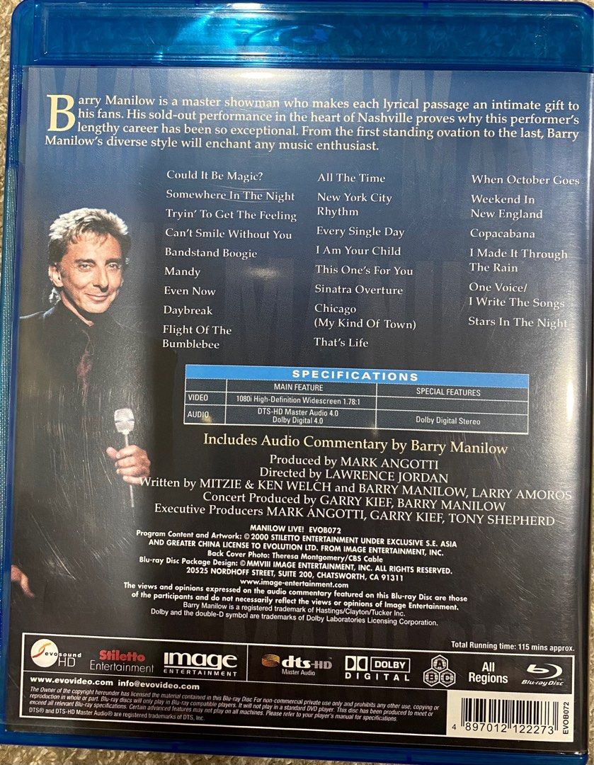 Blu-Ray: Barry Manilow Live! 30 Live Musicians! 24 Top Hits! One ...