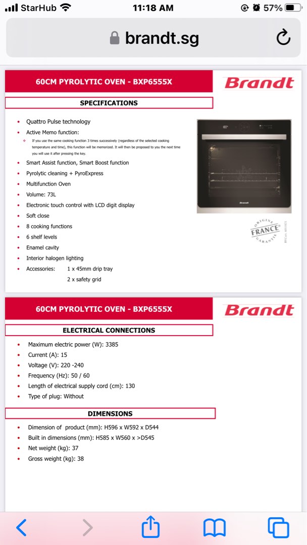 Brandt 60 cm Pyrolitic Oven, TV & Home Appliances, Kitchen Appliances ...
