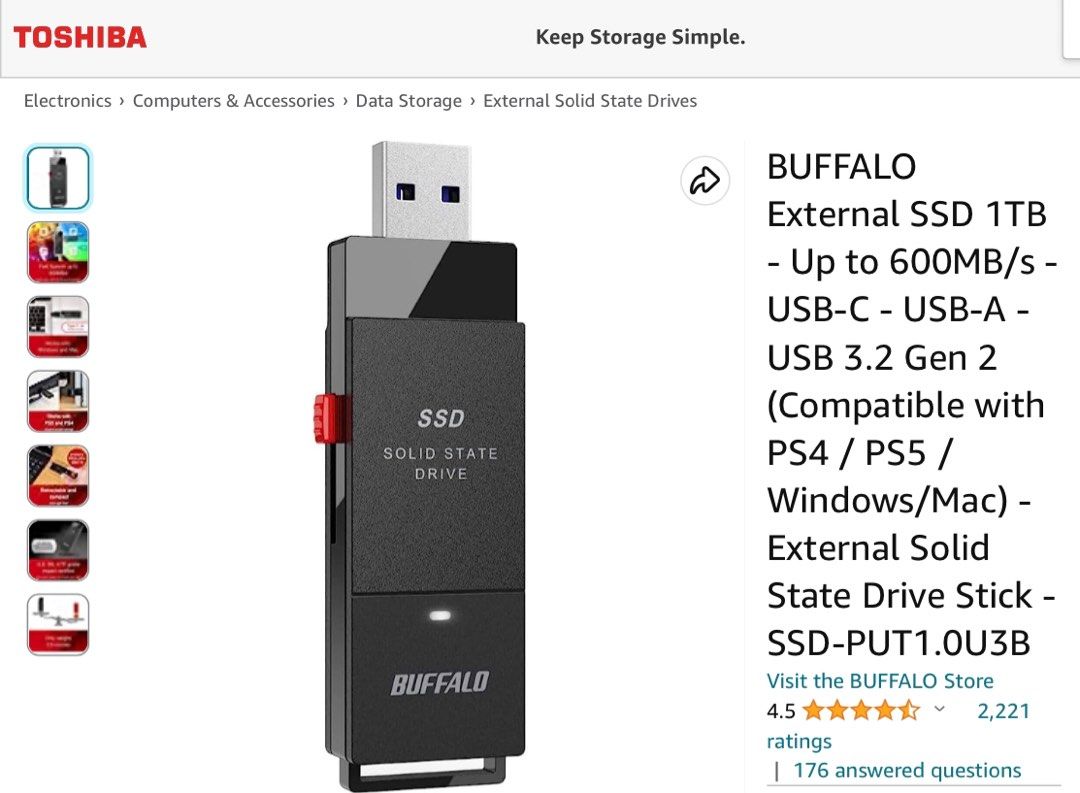 BUFFALO External SSD 1TB, Computers & Tech, Parts & Accessories, Hard ...