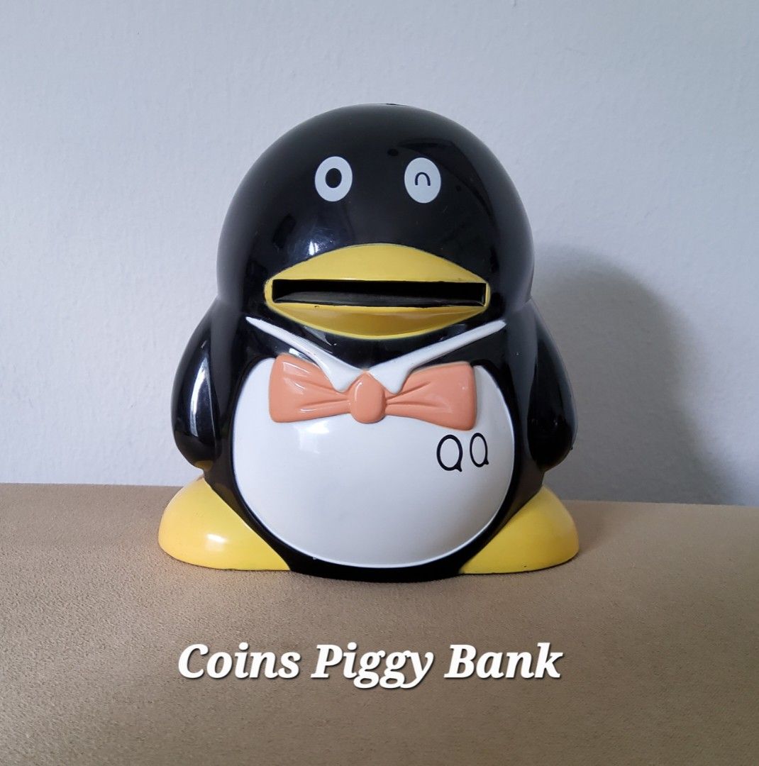 Children Penguin Coins Piggy Bank Plastic Penguin in Smart Ribbon Suit ...