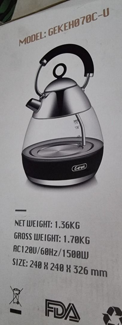 GEVI Electric Glass Kettle 110 Volts Elegant Glass See Through ...