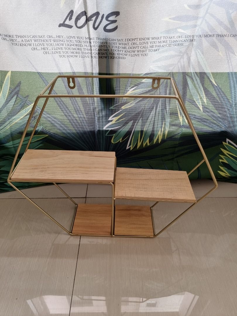 Gold Frame Metal Rack Display Wood Base and Metal Display Rack Wall ...