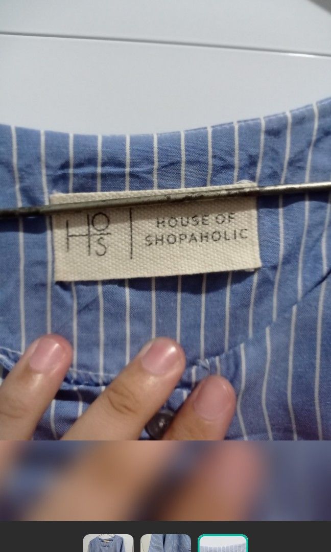 House of Shopaholic Wanita Blouse Kemeja Salur Biru Putih, Fesyen ...