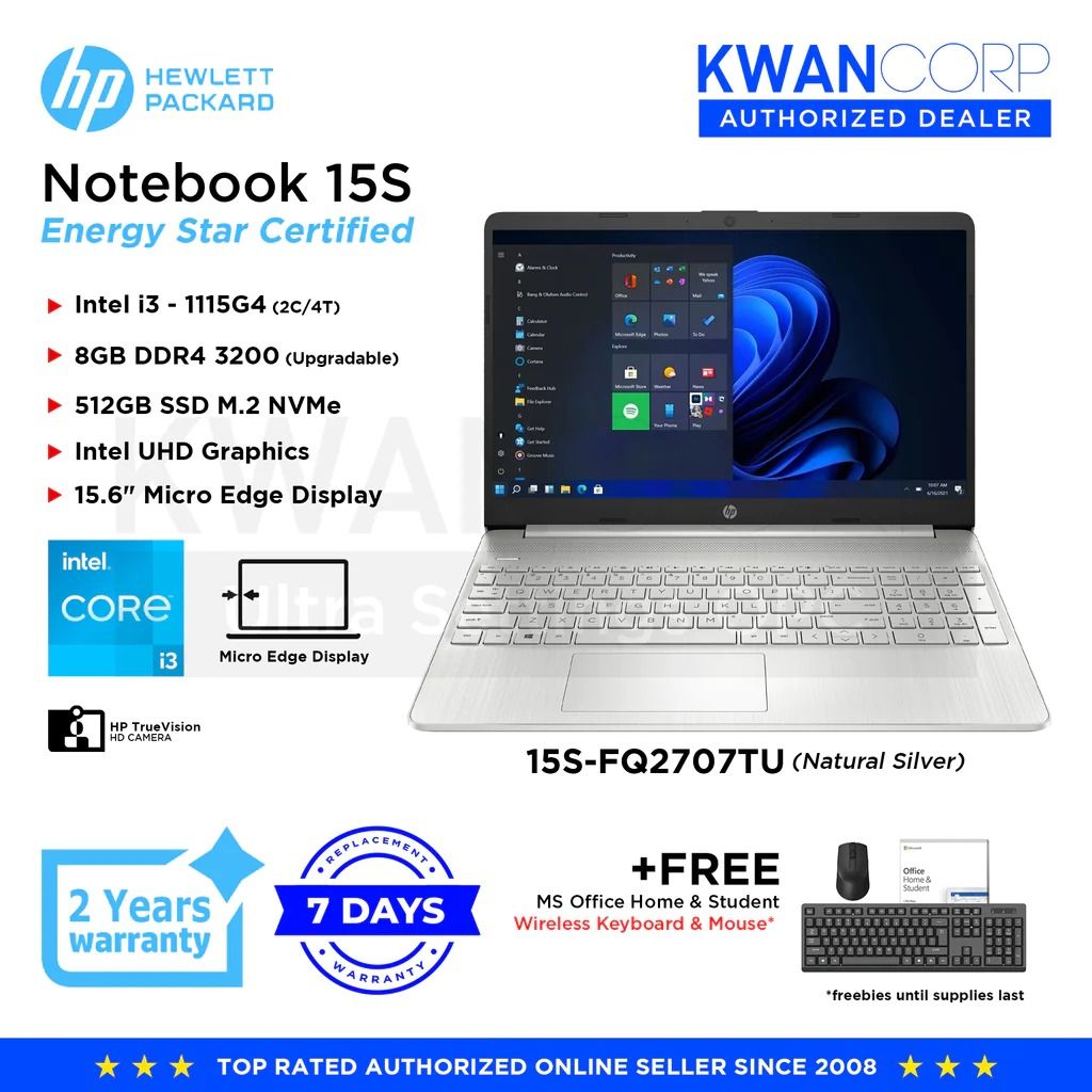 HP Notebook 15S-FQ2707TU Intel i3 - 1115G4 8GB RAM Intel UHD Graphics ...