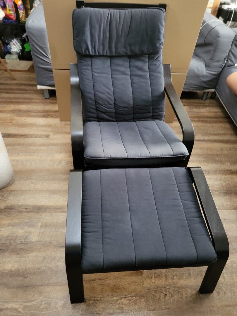 Ikea armchair with foot rest, Furniture & Home Living, Furniture ...