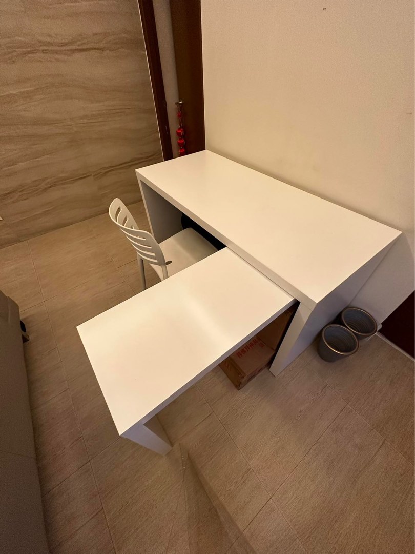 Ikea MALM Desk with pull-out panel L table White on Carousell