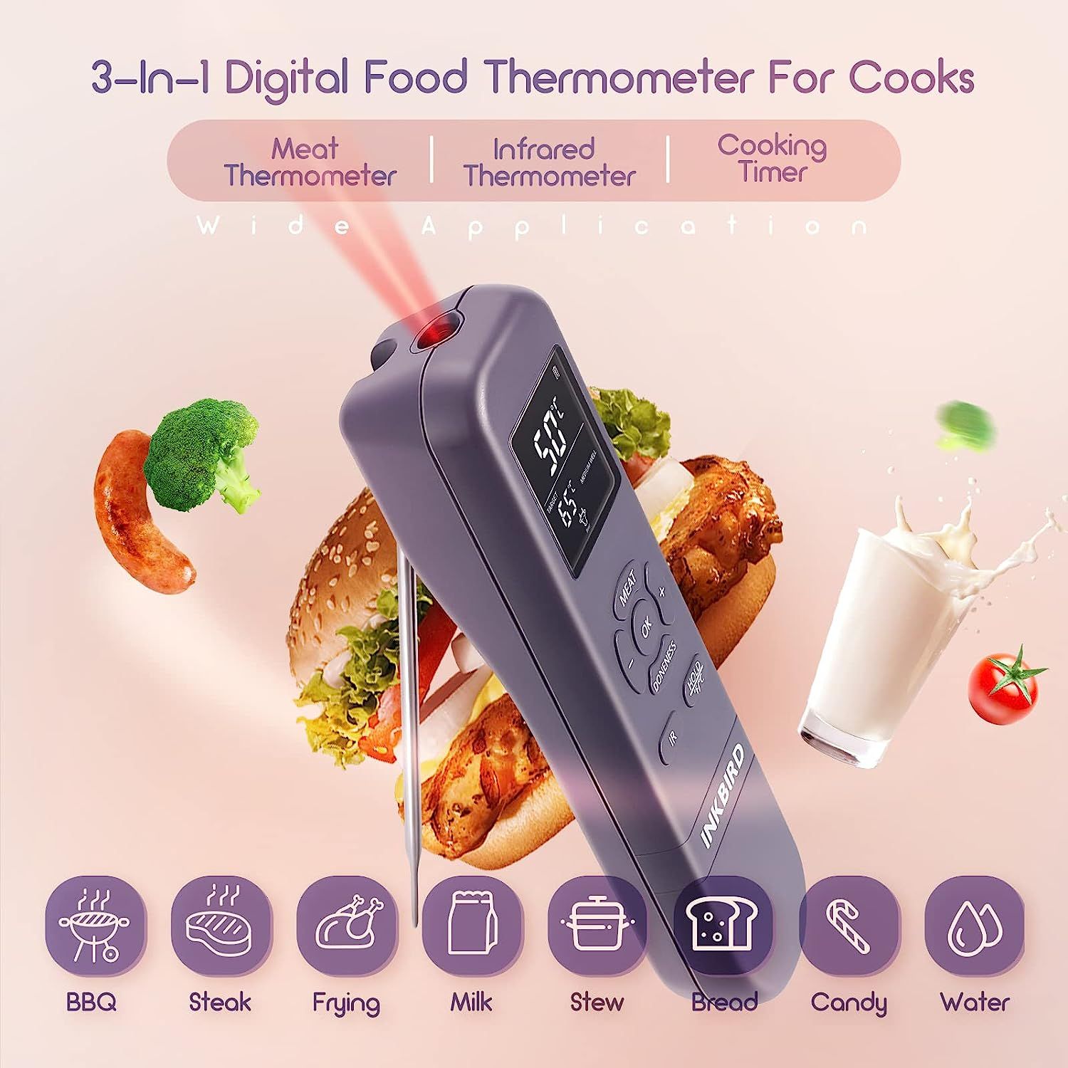 INKBIRD Digital Food Thermometer with IR Detector and Timer 3-In-1 ...