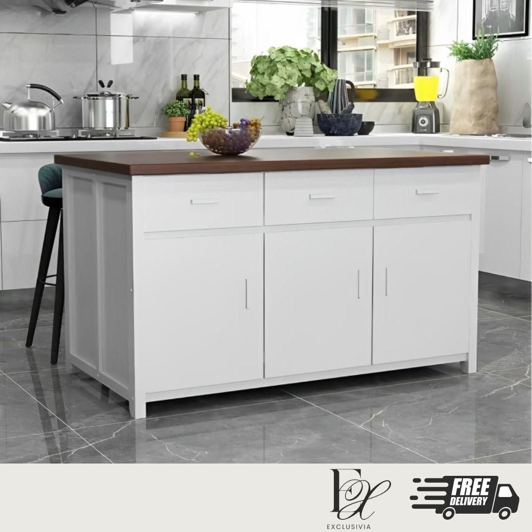 Kitchen Island Table with Cupboards RON, Furniture & Home Living ...