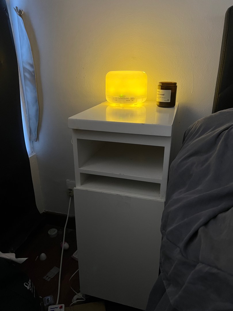Long Bedside Table White Wood Lacquer Rolling With Wheels, Furniture ...