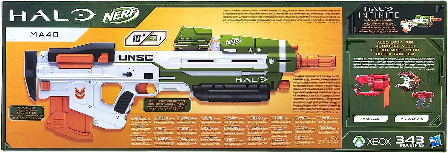 Nerf Halo MA40 Motorized Dart Blaster - Includes Removable 10-Dart Clip ...