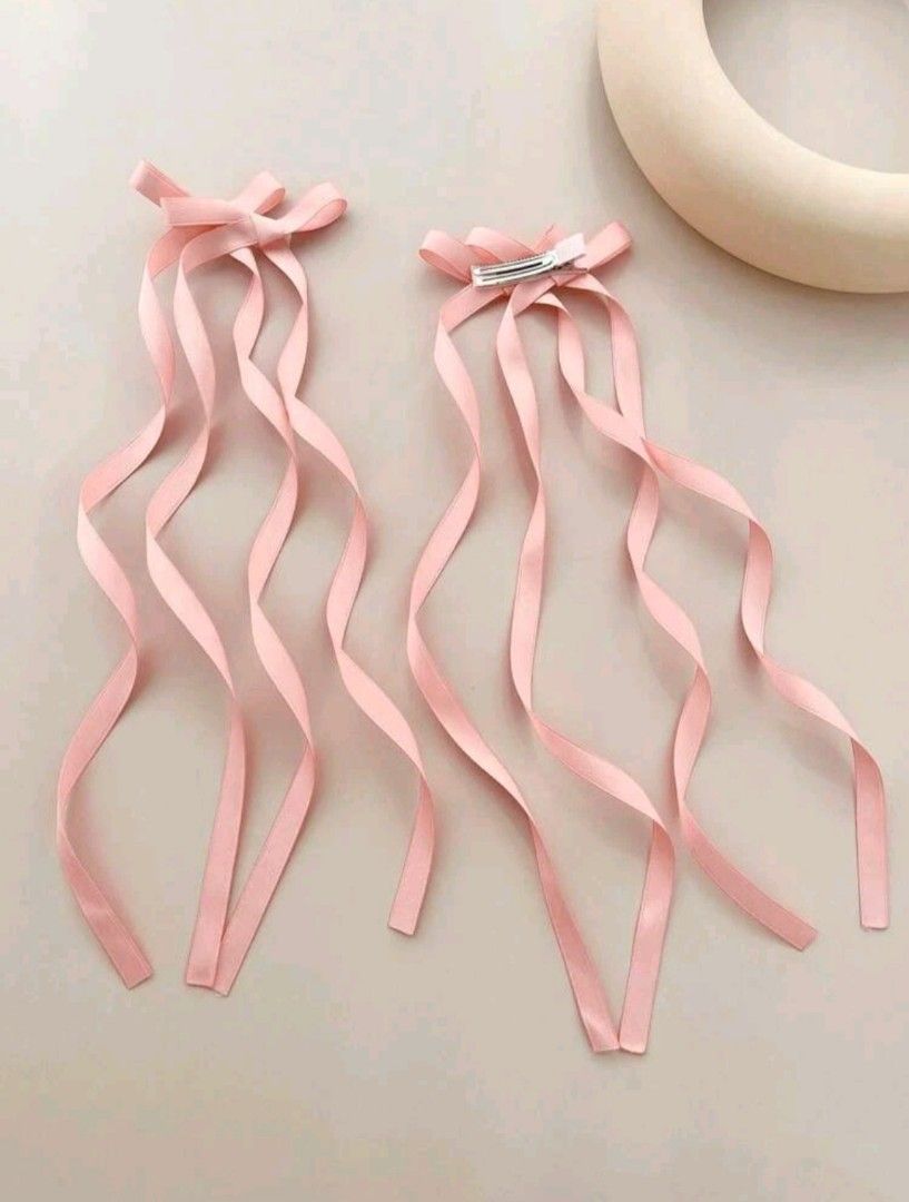 Pink Ribbon Hair Clips, Women's Fashion, Watches & Accessories, Hair ...