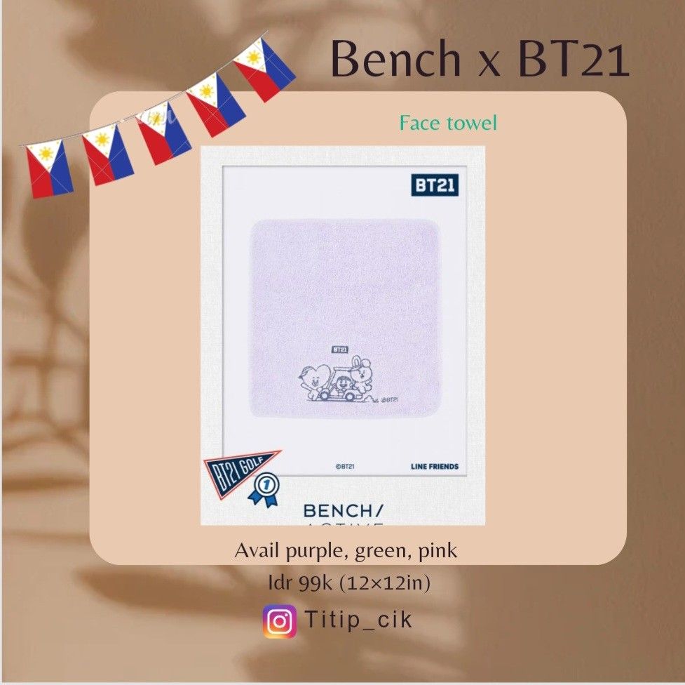 PO pre order bench x BT21 BTS / handuk wajah kecil small on Carousell