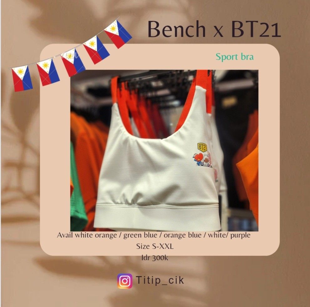 PO pre order bench x BT21 BTS // bra sport ce olahraga, K-Wave di Carousell
