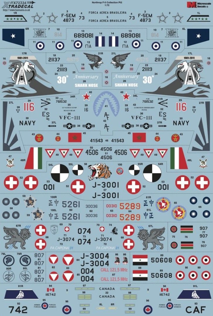 RSAF F-5E Decal 1/72 Scale (Northrop F-5 Tiger II Worldwide Collection ...