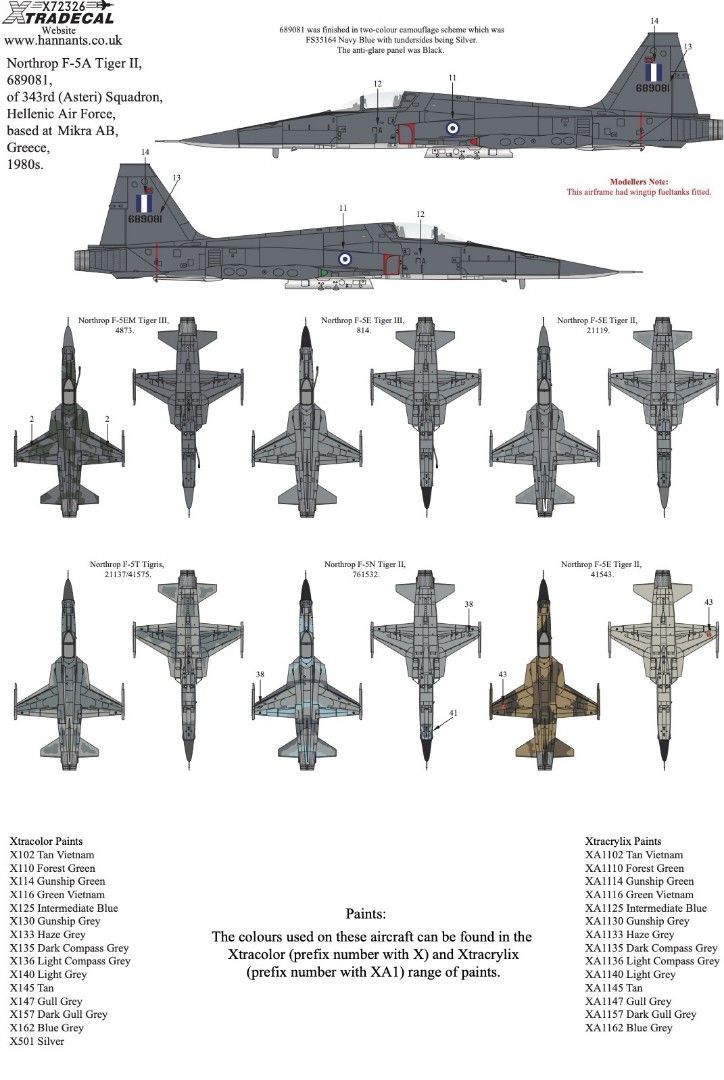 RSAF F-5E Decal 1/72 Scale (Northrop F-5 Tiger II Worldwide Collection ...