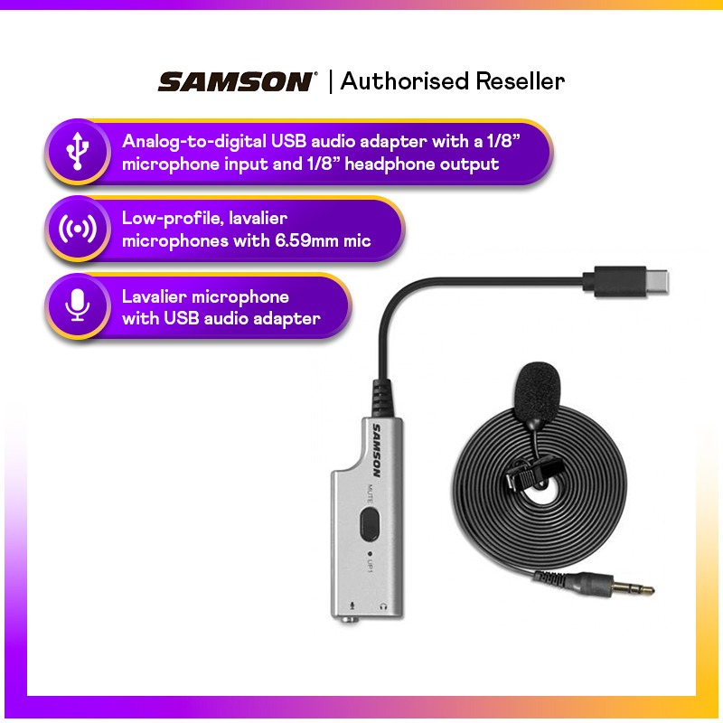 Samson LMU1 Broadcast Lavalier Microphone Bundle (LM8 mic+UP1 adapter ...