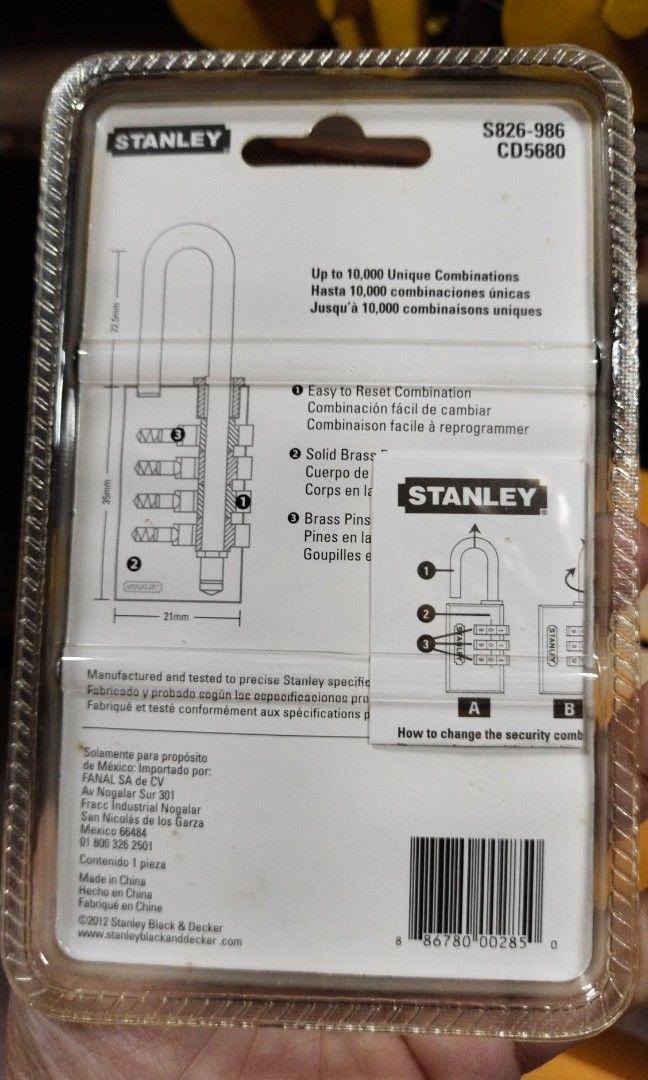 Stanley luggage lock combination resettable padlock 826-986 20mm 4 ...