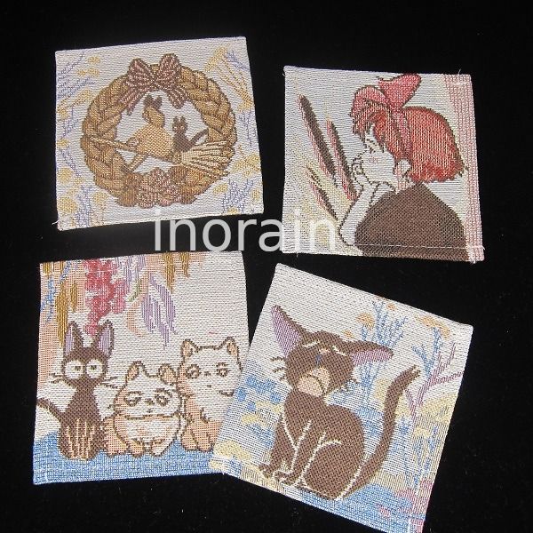 Studio Ghibli Kiki Delivery Service Jiji Black Cat Fabric coasters Set ...