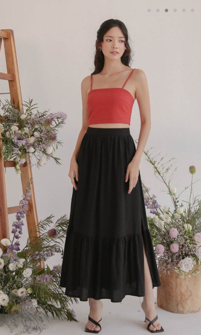 The willow label TWL LEVIN LINEN MAXI SKIRT BLACK, Women's Fashion ...