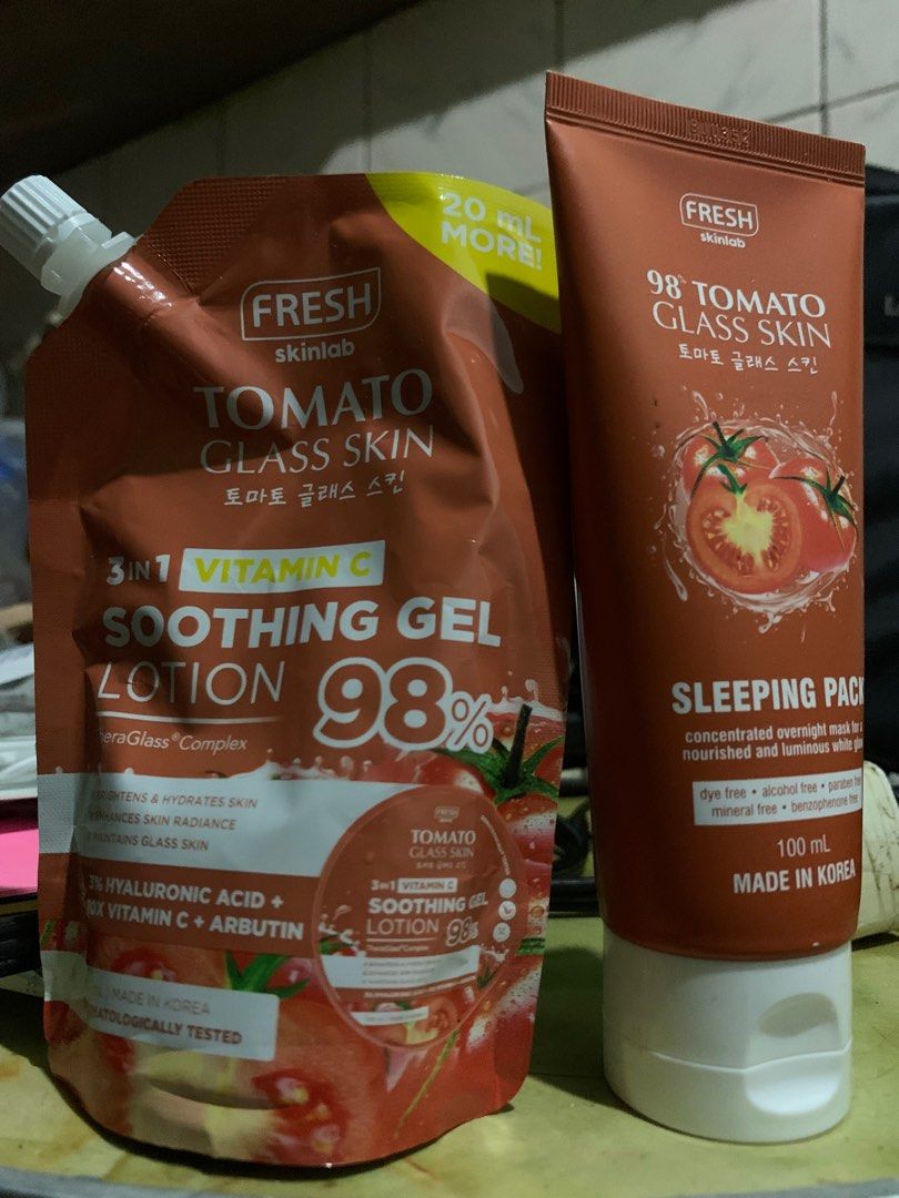 TOMATO GLASS SKIN SOOTING GEL & TOMATO GLASS SKIN SLEEPING PACK, Beauty ...
