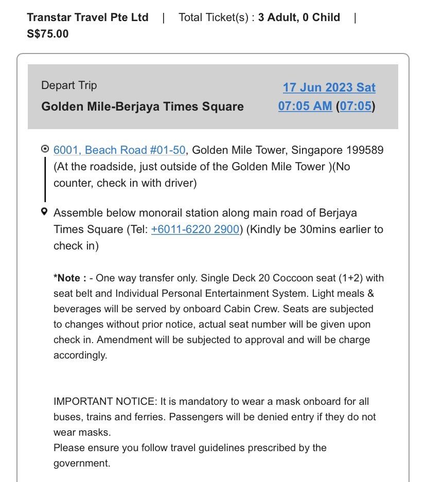 Transtar Solitaire Bus Tickets x 3 - 17 June 2023, Tickets & Vouchers ...