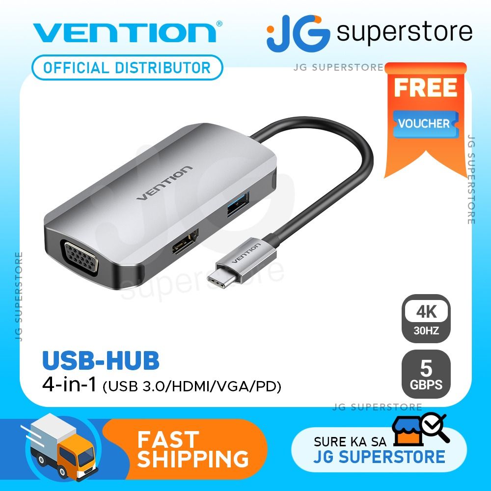 Vention 4 in 1 USB C Hub (USB 3.0, HDMI, VGA, PD 100W) Aluminum Type Docking Station Converter ...