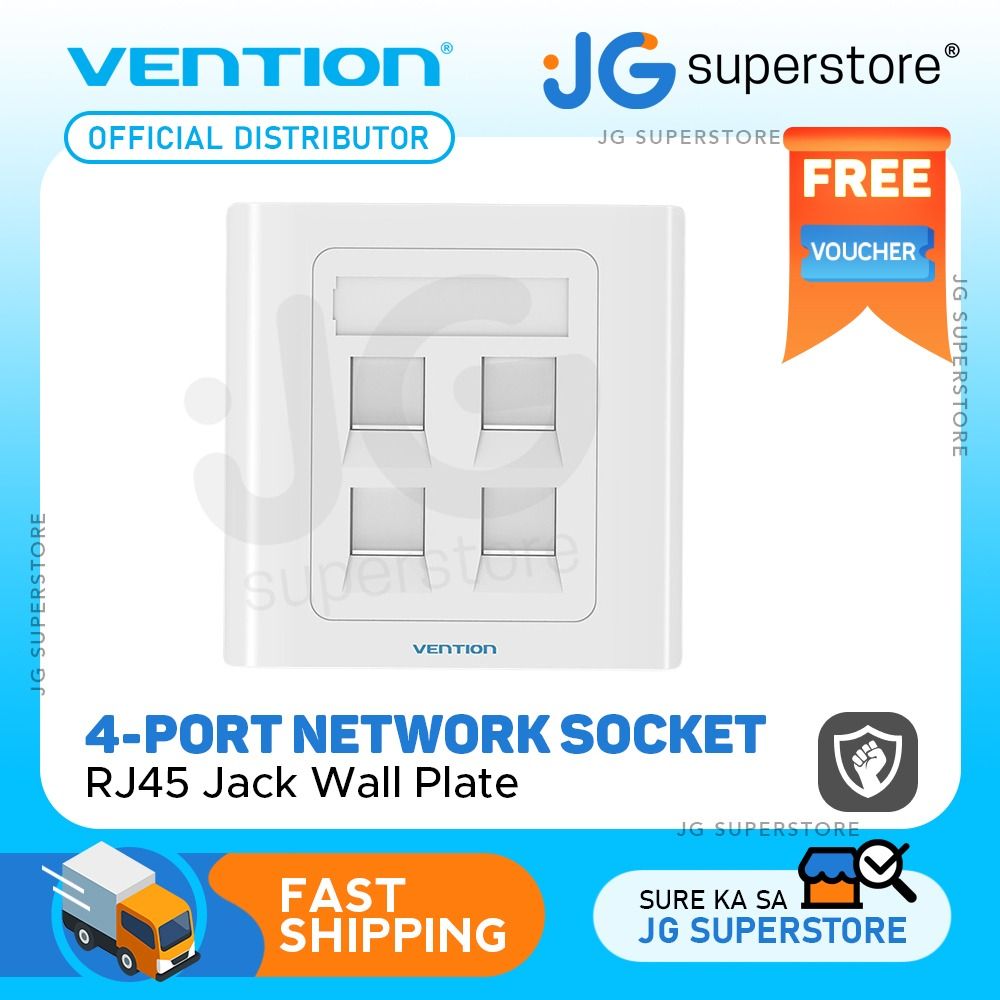 Vention 4-Port Keystone RJ45 Jack Wall Plate Type 86 Network Socket ...