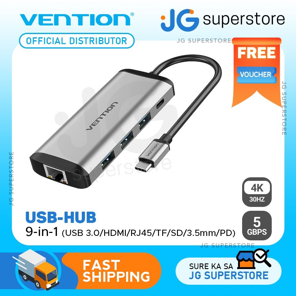 Vention 9 in 1 USB C Hub (USB 3.0, HDMI, RJ45, TF, SD, 3.5mm TRRS, PD 87W) Docking Station ...