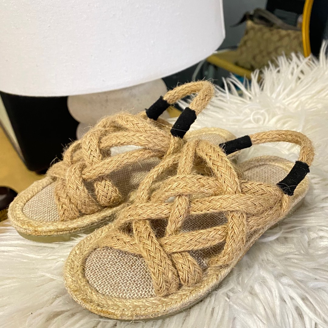 Vintage Hem Rope Straw Sandals on Carousell