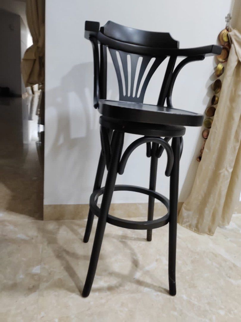 Wooden bar stools piano black, Furniture & Home Living, Furniture ...
