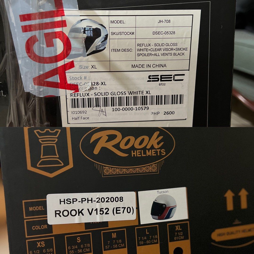 XL ROOK FULL FACE & XL SEC HALF FACE HELMETS on Carousell