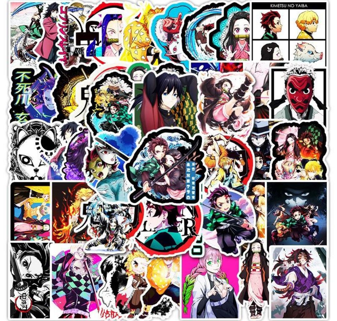 50 PCs Demon slayer waterproof PVC sticker labels suitable to paste on ...