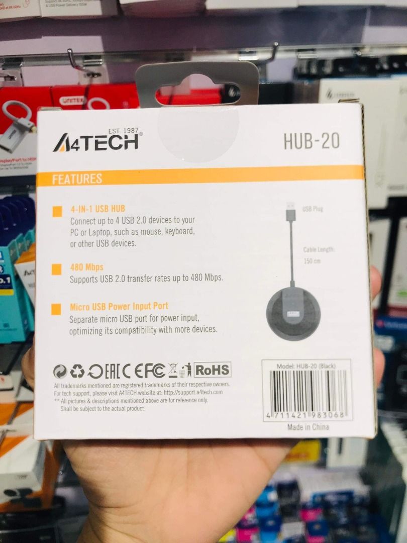 A4Tech 4-Ports 4in1 USB Hub 2.0 HUB-20 Black, Computers & Tech, Parts ...