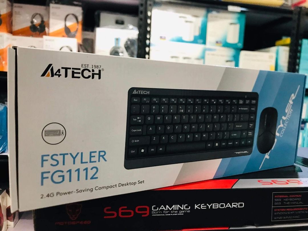 A4Tech Fstyler FG1112 Wireless Compact Keyboard and Mouse Combo Black, Computers & Tech, Parts ...
