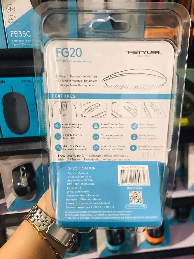 A4Tech Fstyler FG20 Wireless Mouse Grey, Computers & Tech, Parts ...