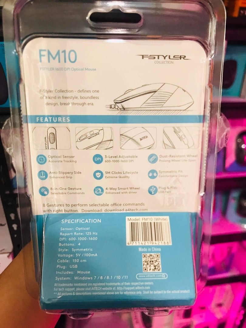 A4Tech Fstyler FM10 Wired Mouse USB White, Computers & Tech, Parts ...