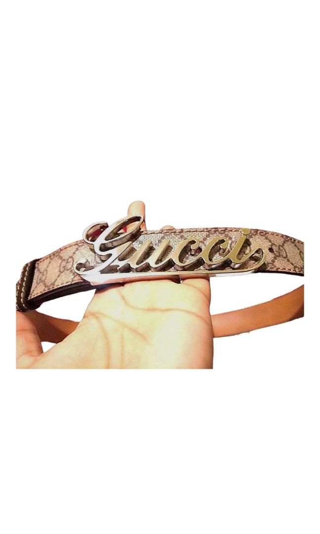Authentic GUCCI CURSIVE LOGO BUCKLE BELT, Luxury, Accessories on Carousell
