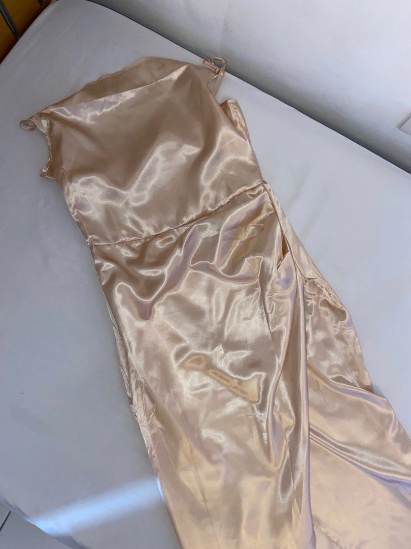 Beige Satin Dress, Women's Fashion, Dresses & Sets, Dresses on Carousell