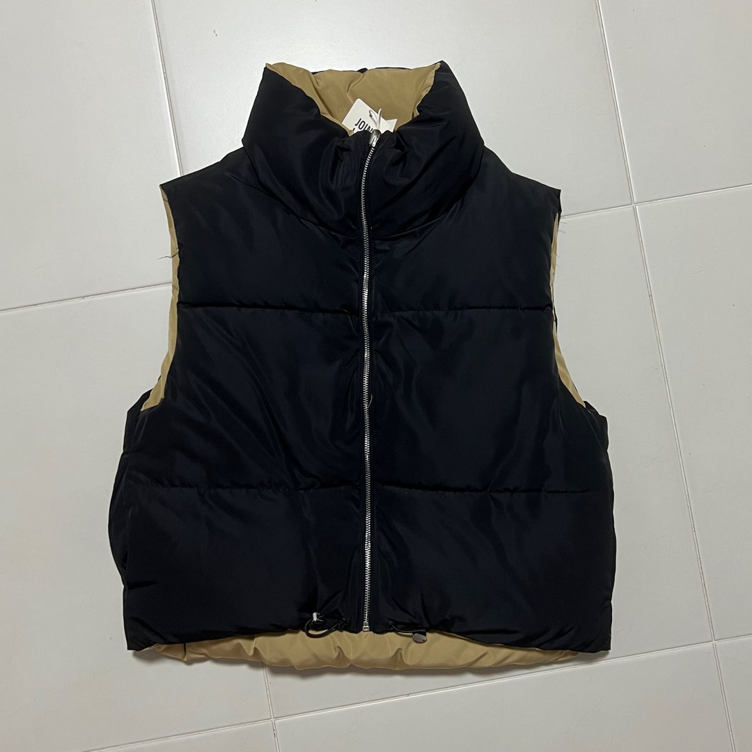 bershka black brown reversible puffer jacket gillet vest, Women's Fashion, Coats, Jackets and ...
