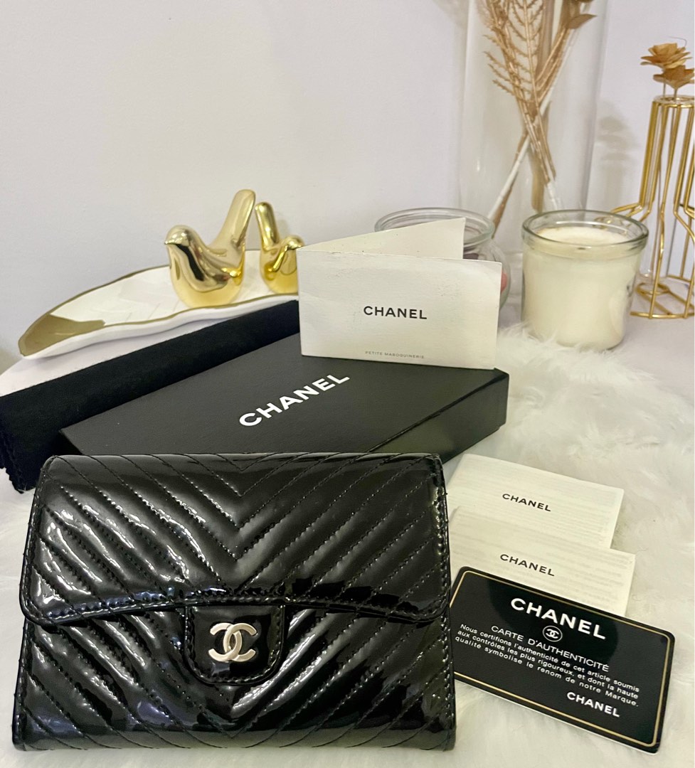 Chanel Chevron Patent Wallet, Luxury, Bags & Wallets on Carousell