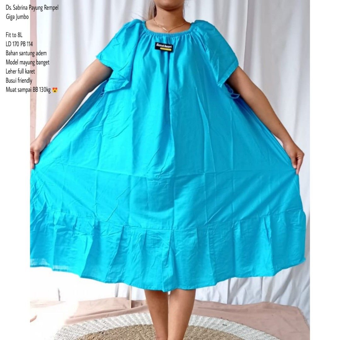 Daster santung payung Sabrina giga jumbo polos, Fesyen Wanita, Pakaian ...