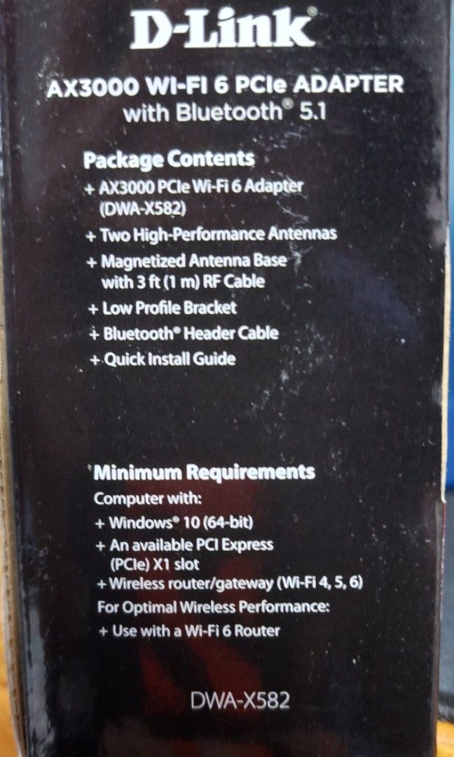 D-Link AX3000 Wi-fi 6 PCIe Adapter with Bluetooth 5.1, Computers & Tech ...