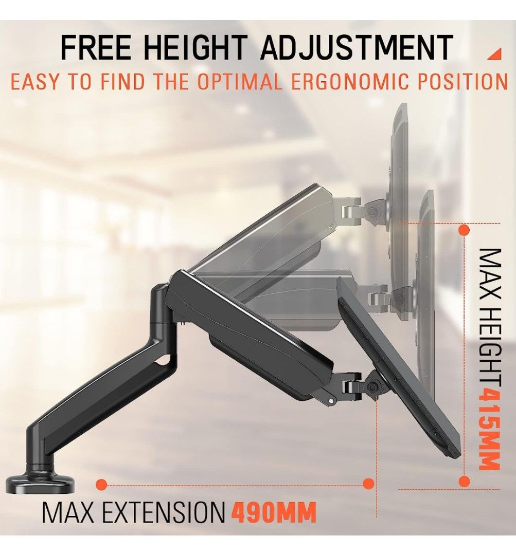 Eono Single Monitor Arm Desk Mount Height Adjustable Gas Spring Arm PC ...